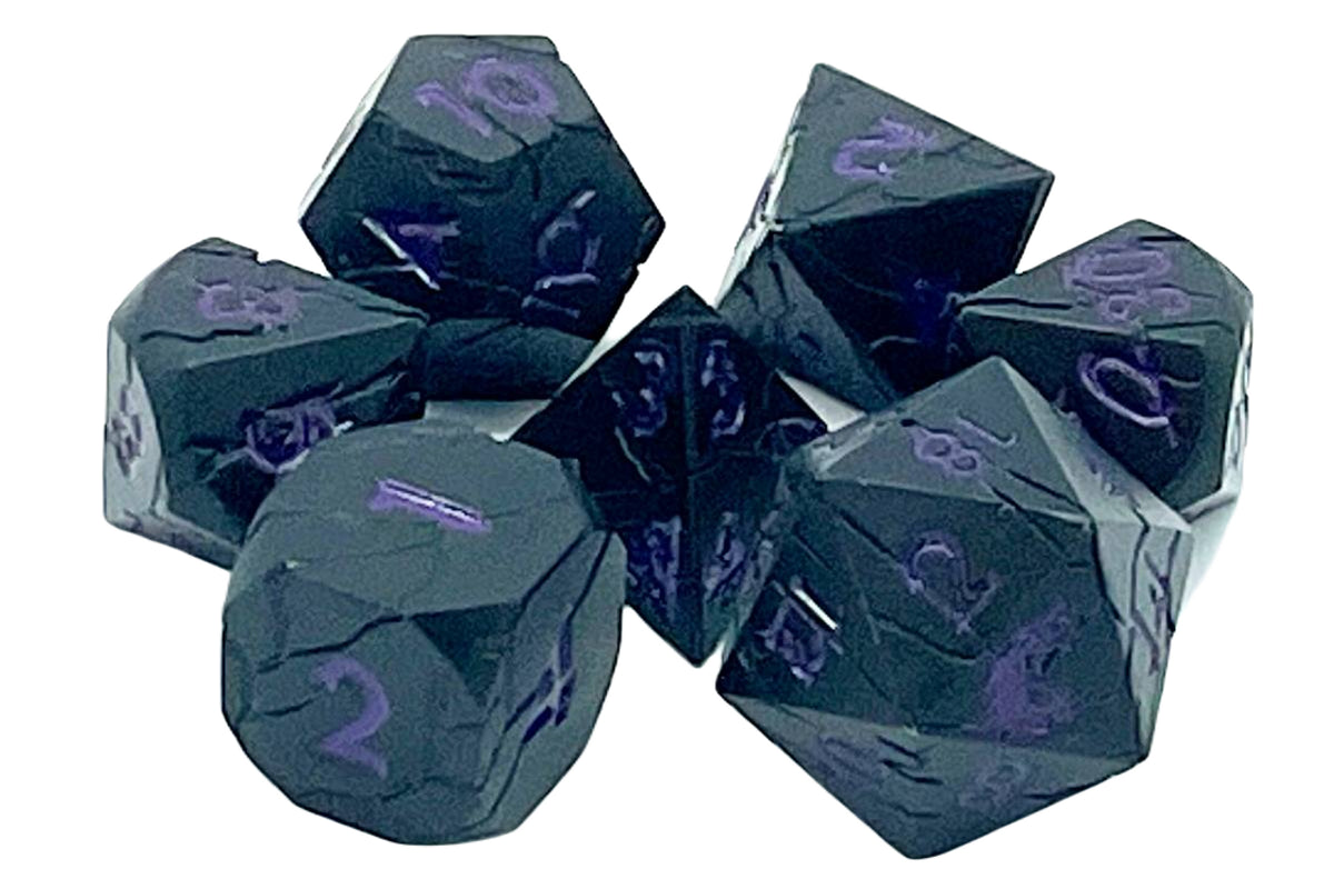 Old School 7 Piece DnD RPG Metal Dice Set: Orc Forged - Matte Black w ...